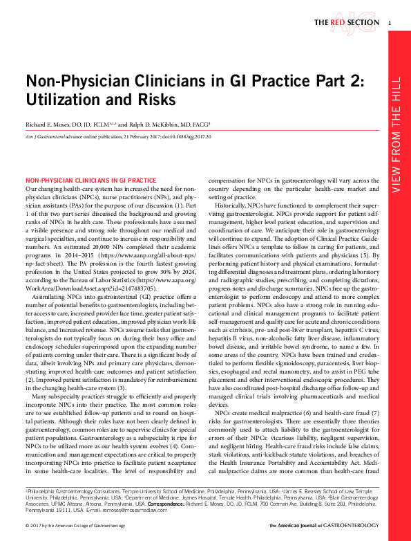 (PDF) Non-Physician Clinicians in GI Practice Part 2: Utilization and Risks