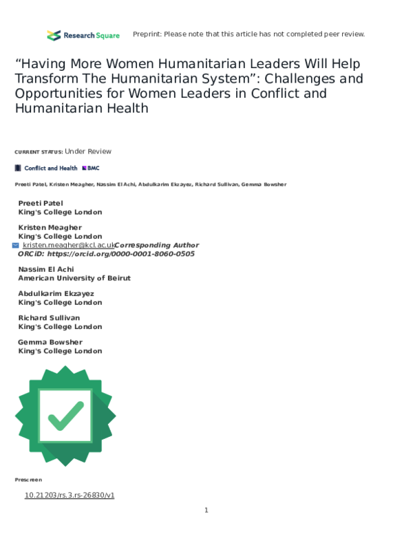 (PDF) “Having more women humanitarian leaders will help transform the ...