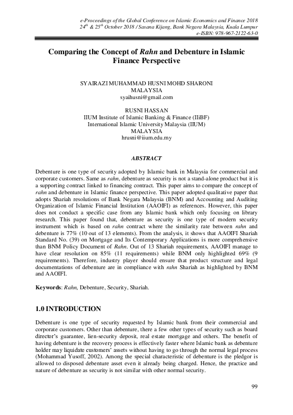(PDF) Comparing the concept of Rahn and debenture in Islamicfinance ...