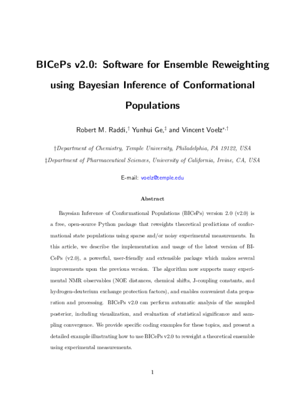 (PDF) BICePs v2.0: Software for Ensemble Reweighting using Bayesian ...