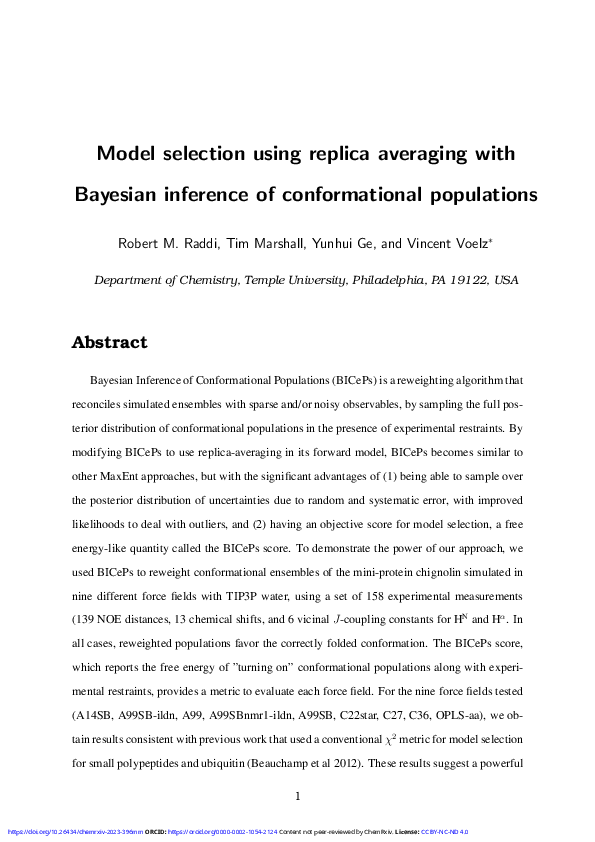 (PDF) Model selection using replica averaging with Bayesian inference of conformational populations