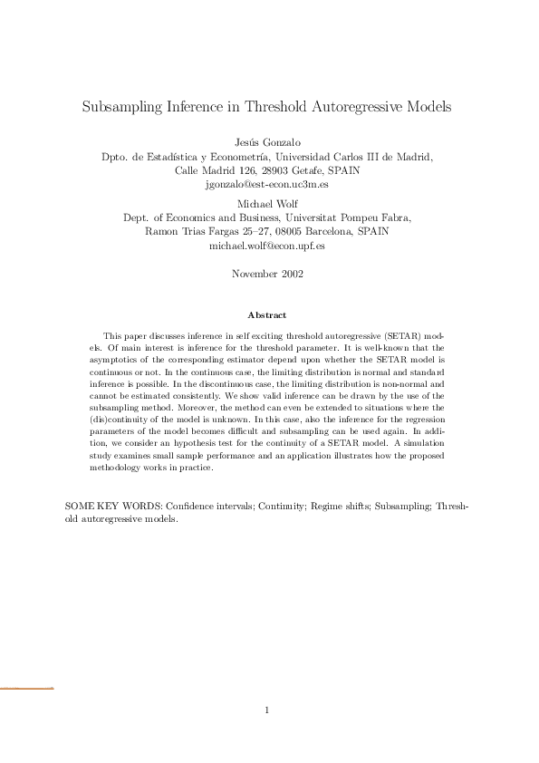 (PDF) Subsampling inference in threshold autoregressive models
