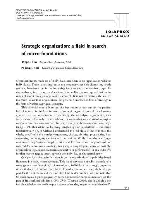 (PDF) Strategic organization: a field in search of micro-foundations