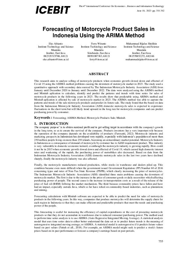 Pdf Forecasting Of Motorcycle Product Sales In Indonesia Using The Arima Method