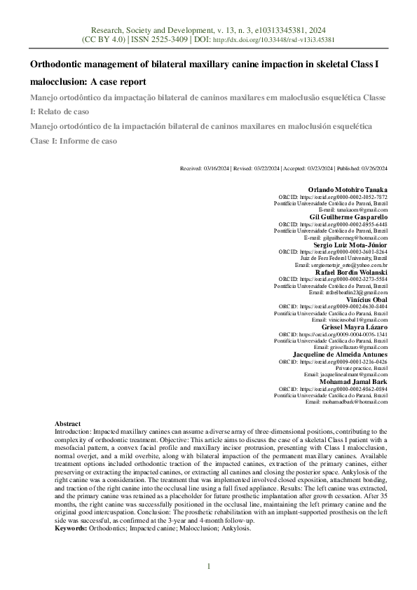 (PDF) Orthodontic management of bilateral maxillary canine impaction in ...