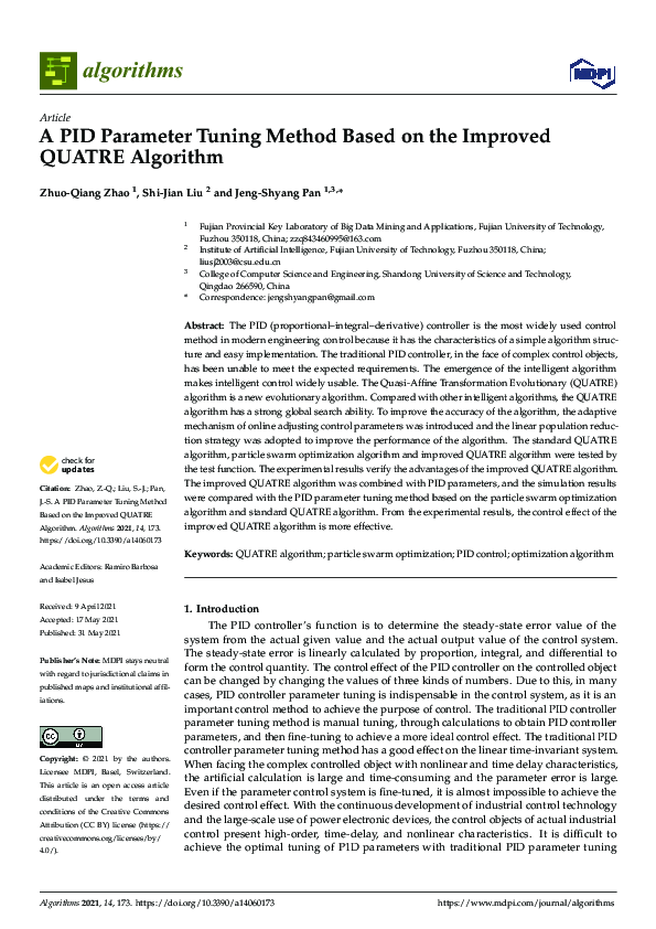 (PDF) A PID Parameter Tuning Method Based on the Improved QUATRE Algorithm