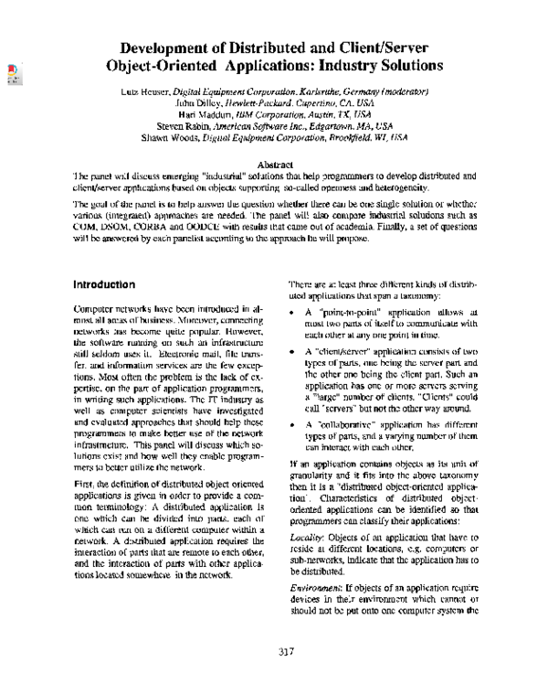 (PDF) Development of distributed and client/server object-oriented applications