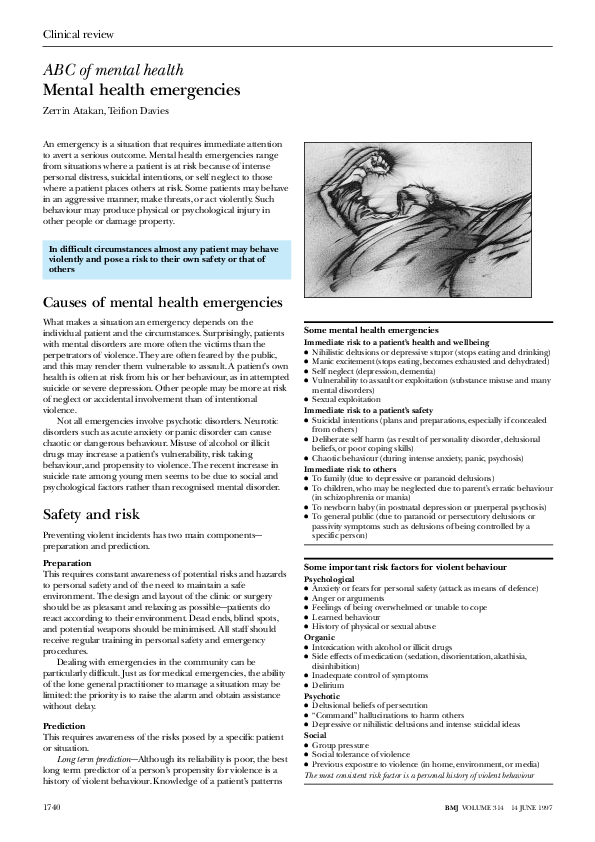 (PDF) ABC of mental health: Mental health emergencies