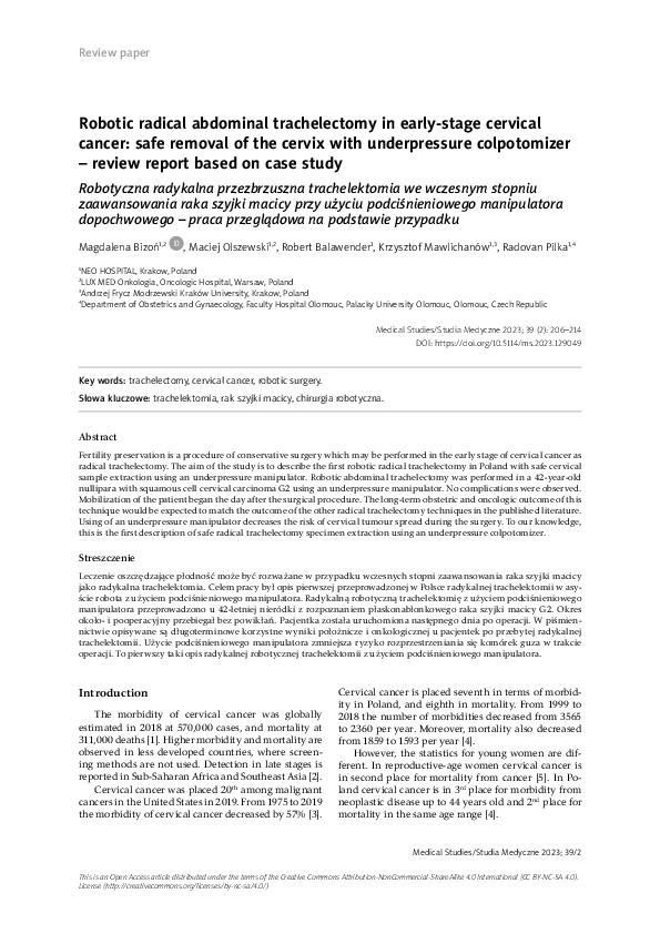 (PDF) Robotic radical abdominal trachelectomy in early-stage cervical ...