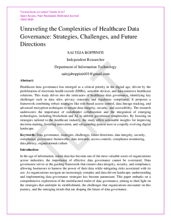 (PDF) Unraveling the Complexities of Healthcare Data Governance- Strategies, Challenges, and ...