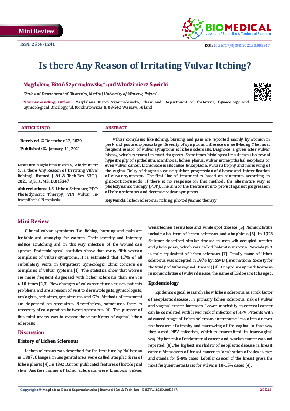 (PDF) Is there Any Reason of Irritating Vulvar Itching?