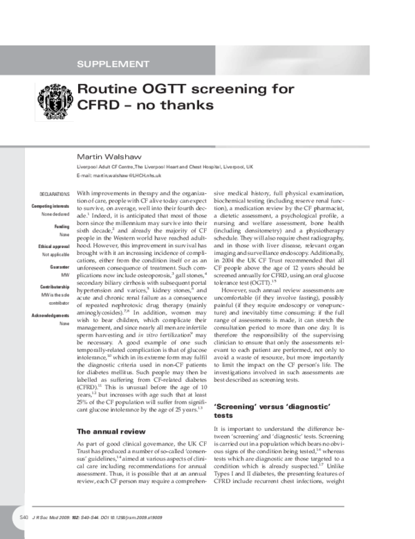 (PDF) Routine OGTT screening for CFRD - no thanks