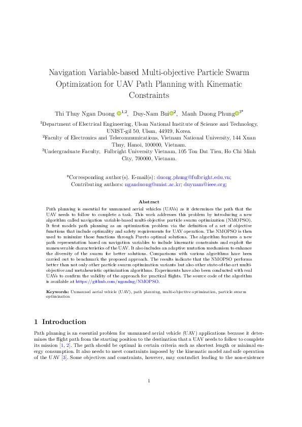 Pdf Navigation Variable Based Multi Objective Particle Swarm