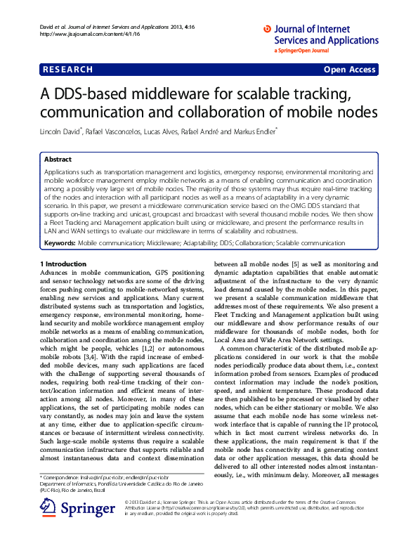 (PDF) A DDS-based middleware for scalable tracking, communication and collaboration of mobile nodes