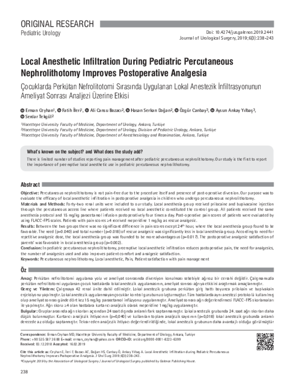 (PDF) Local Anesthetic Infiltration During Pediatric Percutaneous ...