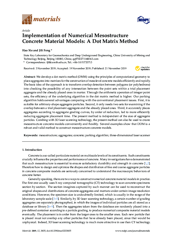 (PDF) Implementation of Numerical Mesostructure Concrete Material Models: A Dot Matrix Method