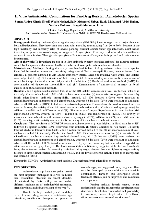 (PDF) In Vitro Antimicrobial Combinations for Pan-Drug Resistant ...