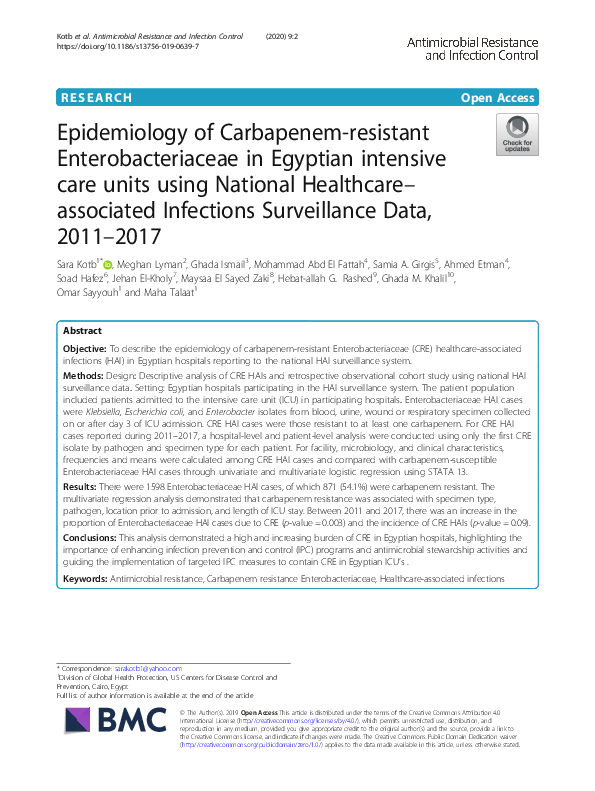 (PDF) Epidemiology of Carbapenem-resistant Enterobacteriaceae in ...