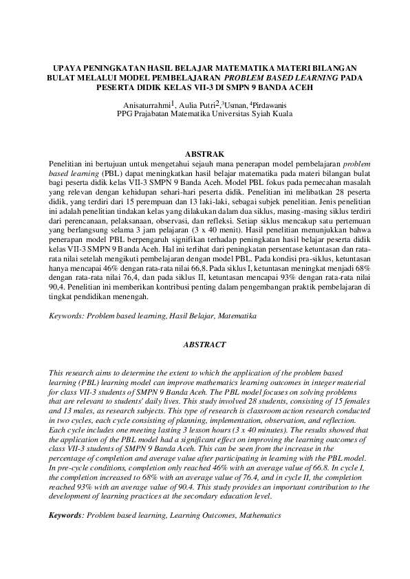 (PDF) UPAYA PENINGKATAN HASIL BELAJAR MATEMATIKA MATERI BILANGAN BULAT MELALUI MODEL ...