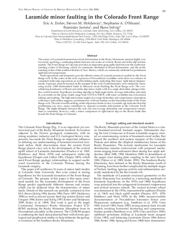 (PDF) Laramide minor faulting in the Colorado Front Range Eric A ...