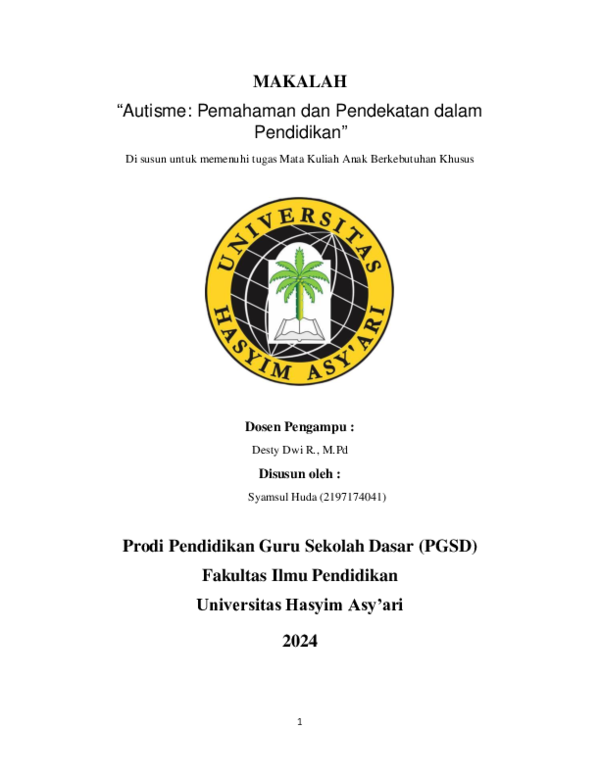 (PDF) "Autisme: Pemahaman dan Pendekatan dalam Pendidikan"