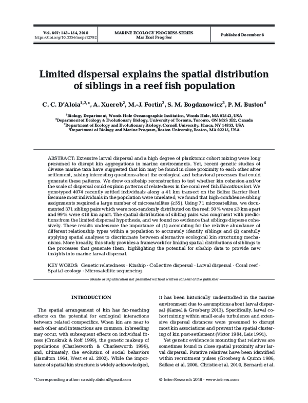 (PDF) Limited dispersal explains the spatial distribution of siblings ...