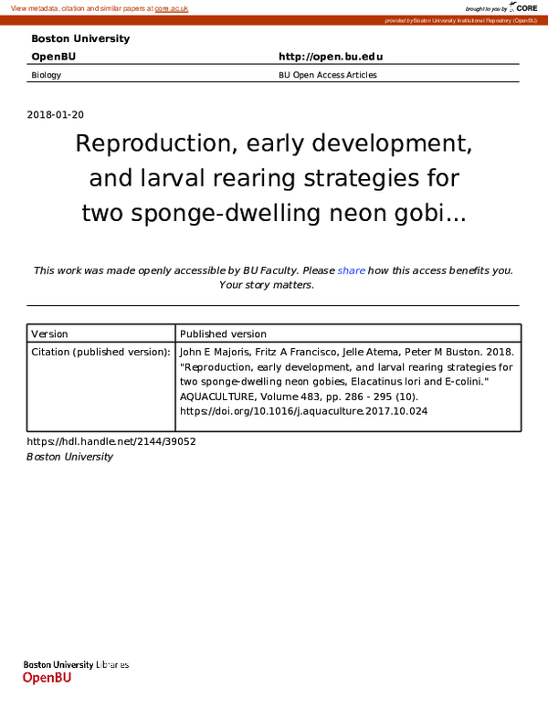 (PDF) Reproduction, early development, and larval rearing strategies ...