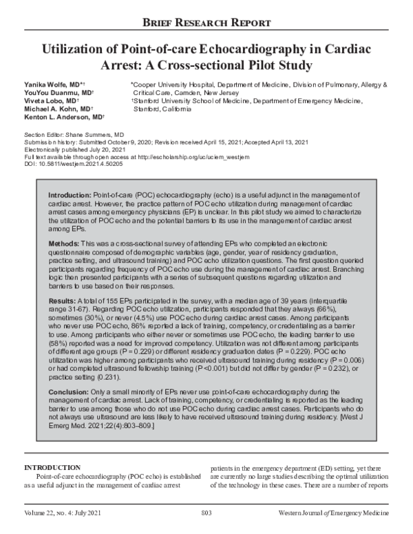 (PDF) Utilization of Point-of-care Echocardiography in Cardiac Arrest ...