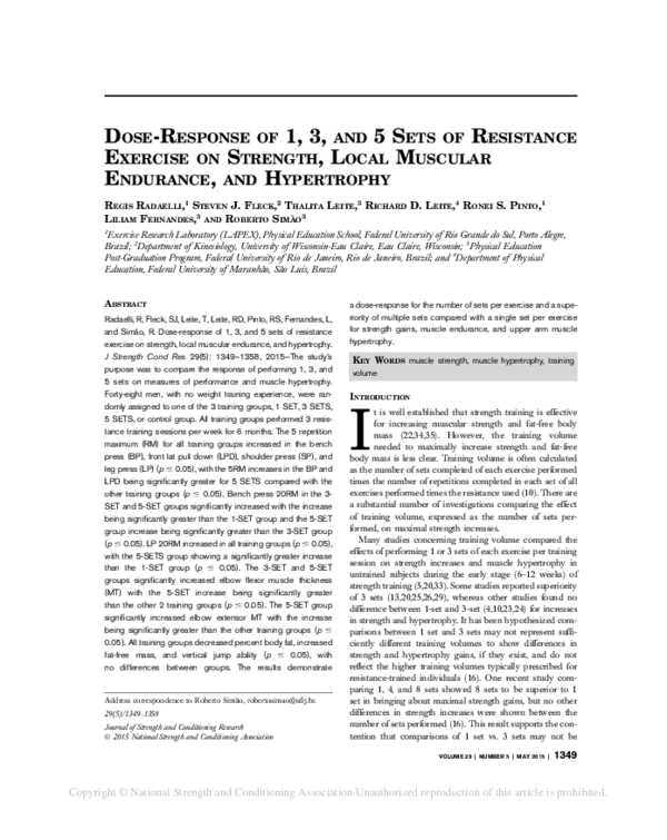 (PDF) Dose-Response of 1, 3, and 5 Sets of Resistance Exercise on ...