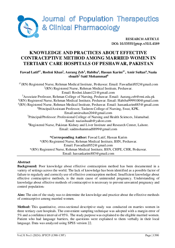 (PDF) Knowledge and Practices About Effective Contraceptive Method ...