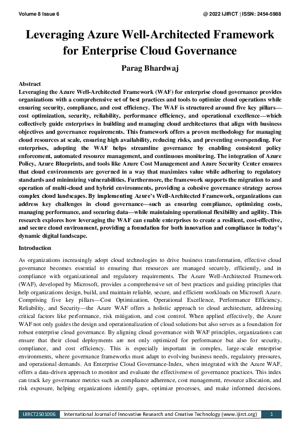 (PDF) Leveraging Azure Well-Architected Framework for Enterprise Cloud ...
