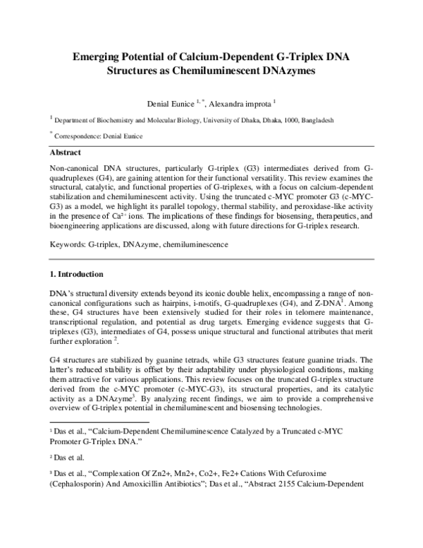 (PDF) Emerging Potential of Calcium-Dependent G-Triplex DNA Structures ...