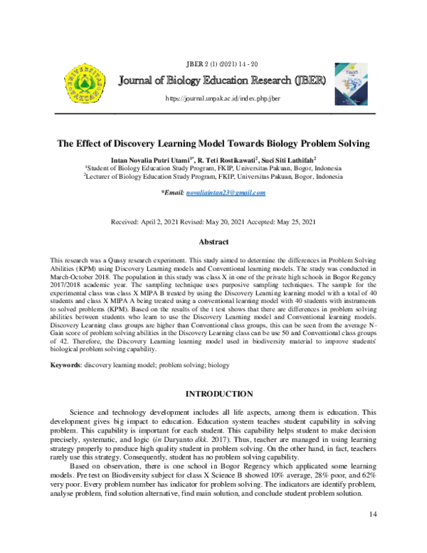 (PDF) The Effect of Discovery Learning Model Towards Biology Problem ...