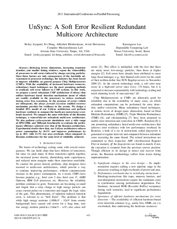 (PDF) UnSync: A Soft Error Resilient Redundant Multicore Architecture