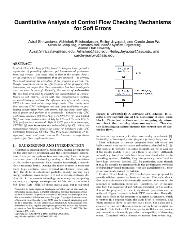 Quantitative Analysis of Control Flow Checking Mechanisms for Soft Errors