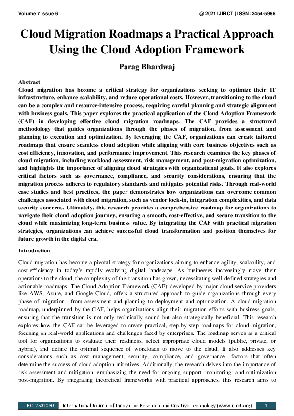 (PDF) Cloud Migration Roadmaps a Practical Approach Using the Cloud Adoption Framework