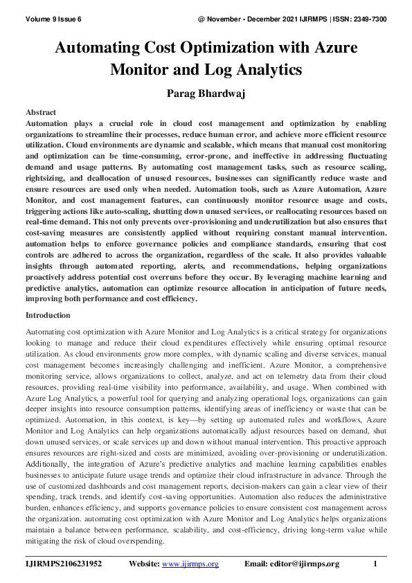 (PDF) Automating Cost Optimization with Azure Monitor and Log Analytics