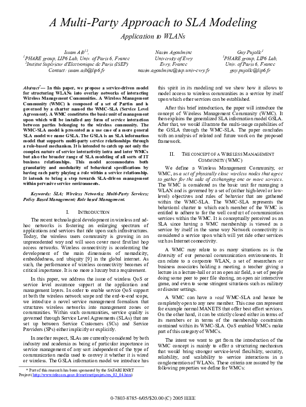 (PDF) A multi-party approach to SLA modeling - application to WLANs