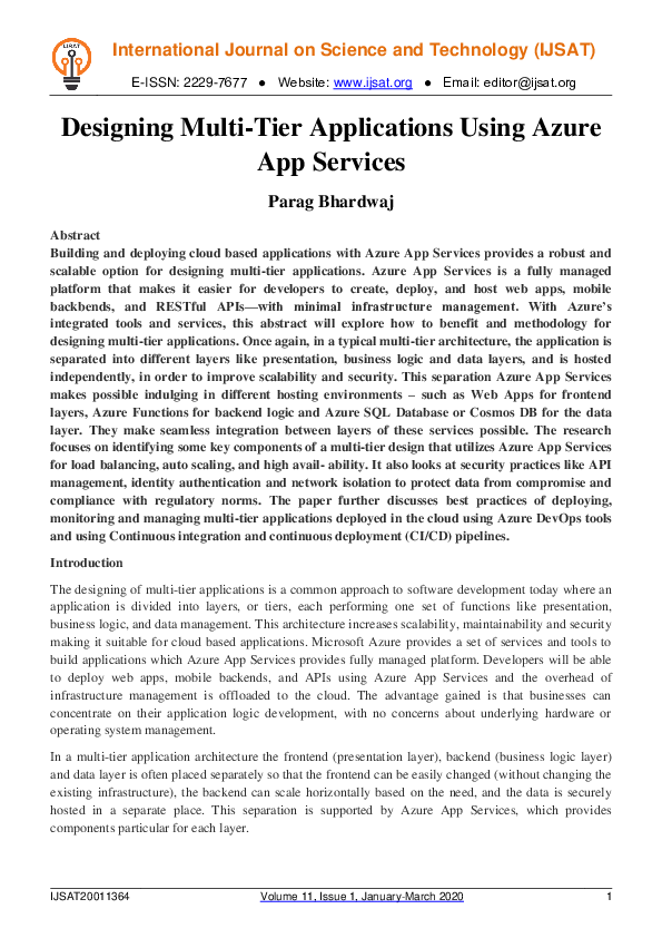 (PDF) Designing Multi-Tier Applications Using Azure App Services