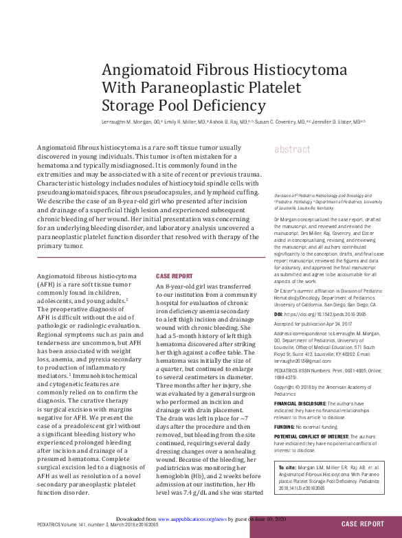 (PDF) Angiomatoid Fibrous Histiocytoma With Paraneoplastic Platelet ...