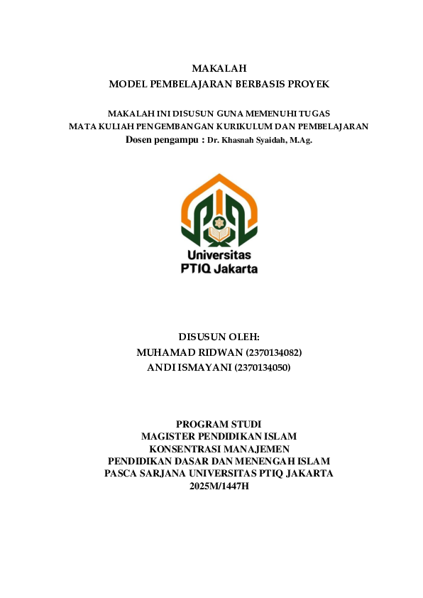 (PDF) PEMBELAJARAN BERBASIS PROYEK