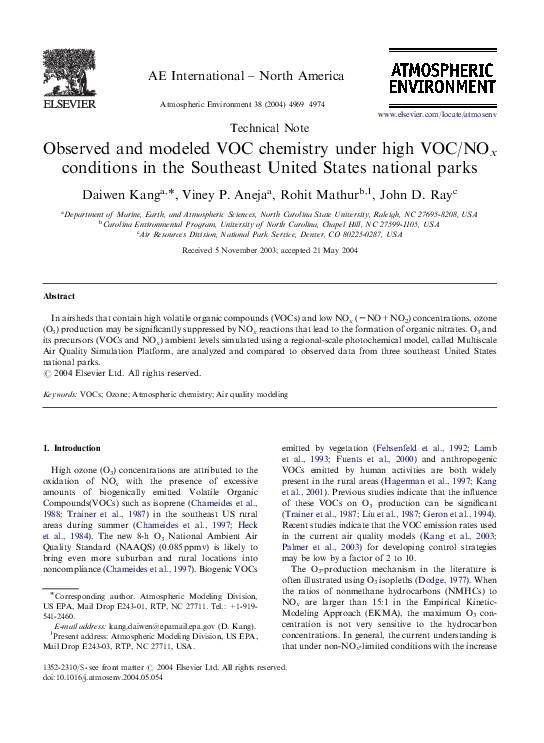 (PDF) Observed and modeled VOC chemistry under high VOC/NO conditions ...