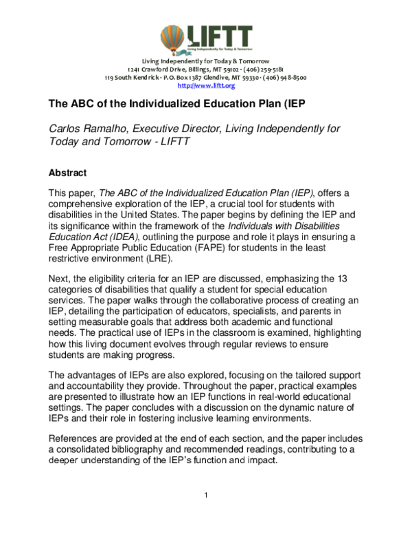 (PDF) The ABC of the Individualized Education Plan (IEP