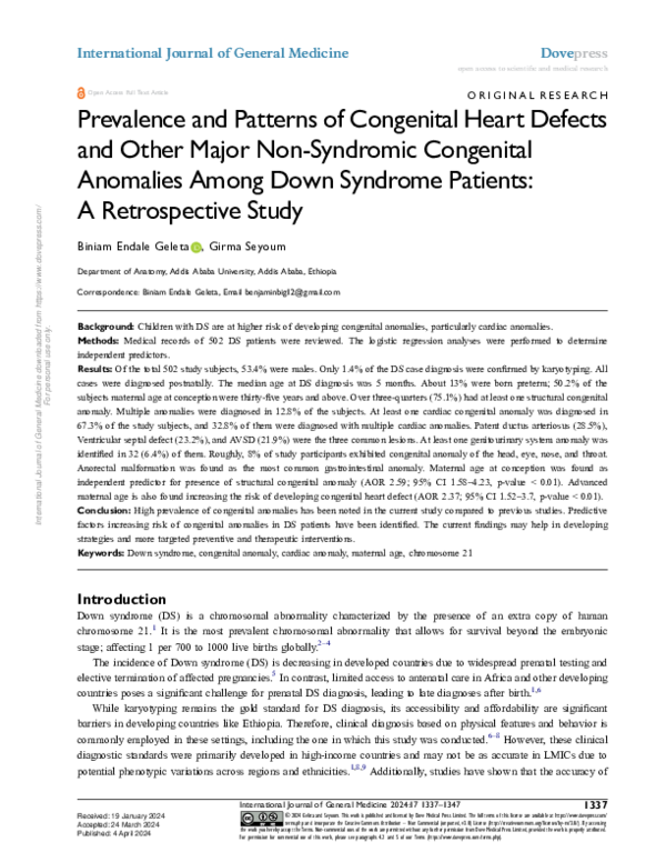 (PDF) Prevalence and Patterns of Congenital Heart Defects and Other ...