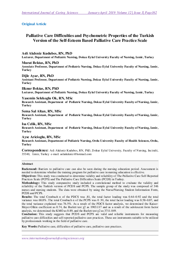 (PDF) Palliative Care Difficulties and Psychometric Properties of the ...