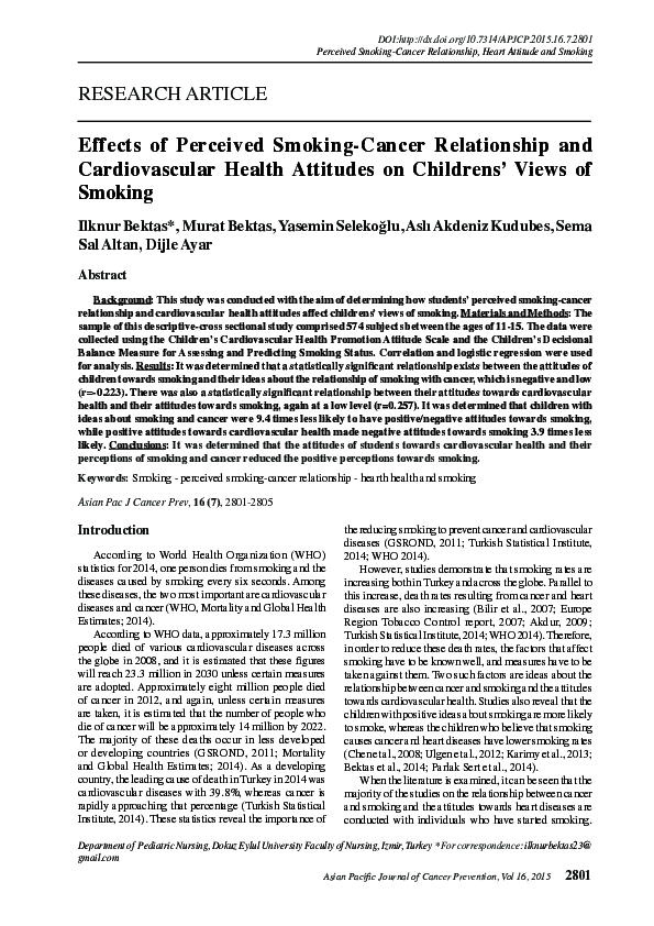 (PDF) Effects of Perceived Smoking-Cancer Relationship and ...