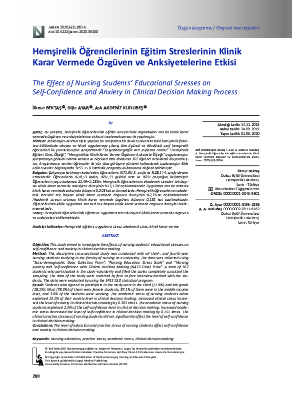 (PDF) The Effect of Nursing Students' Educational Stresses on Self-Confidence and Anxiety in ...