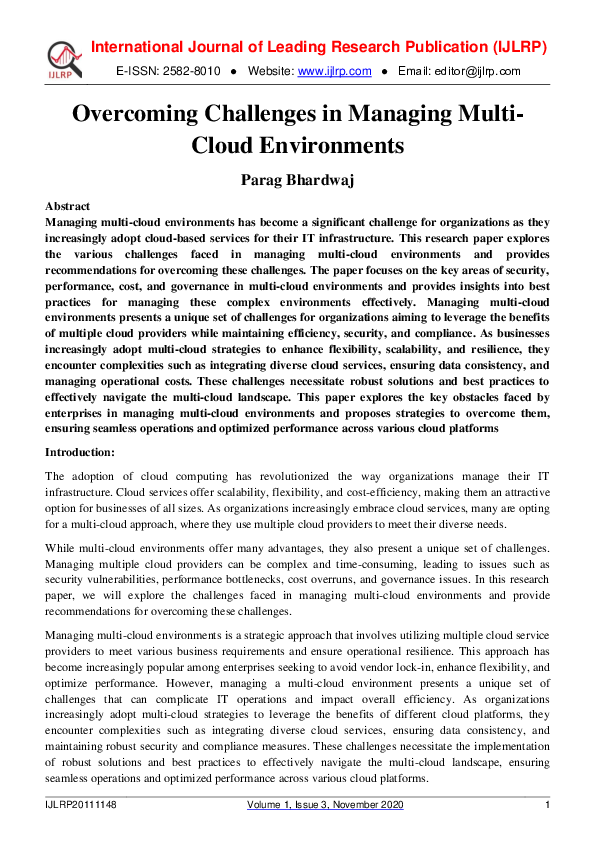 (PDF) Overcoming Challenges in Managing Multi-Cloud Environments
