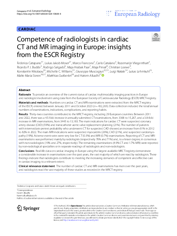 (PDF) Competence of radiologists in cardiac CT and MR imaging in Europe ...