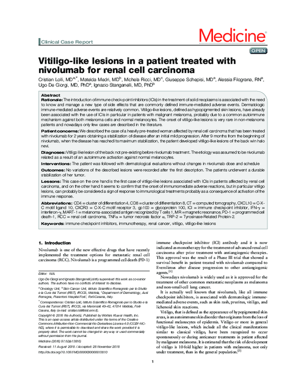 (PDF) Vitiligo-like lesions in a patient treated with nivolumab for renal cell carcinoma